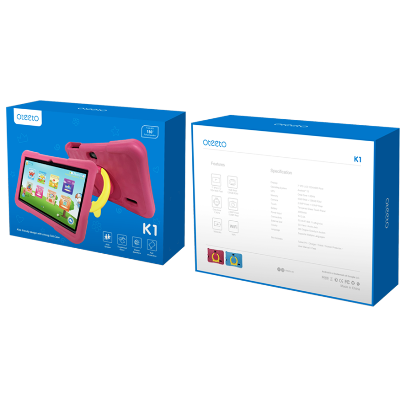 Tablette Oteeto K1 Kids / 4 Go / 128 Go / Wi-Fi / Rose