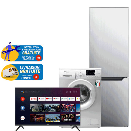 Réfrigérateur Combiné SABA SILVER +Machine à laver SABA 7KG +TV SABA 50 4K