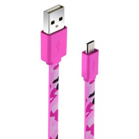 Câble plat CLiPtec ARMY USB vers Micro-USB pour Smartphone / Rose