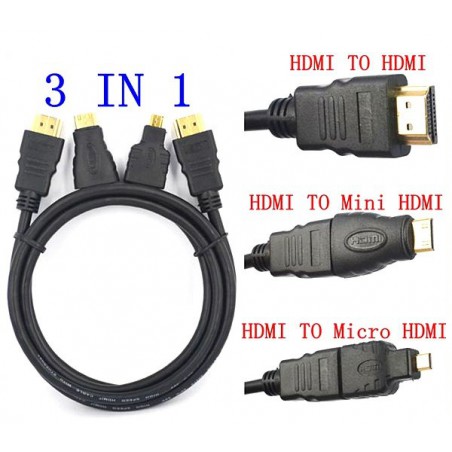 Câble HDMI 3 en 1 / Micro HDMI + Mini HDMI