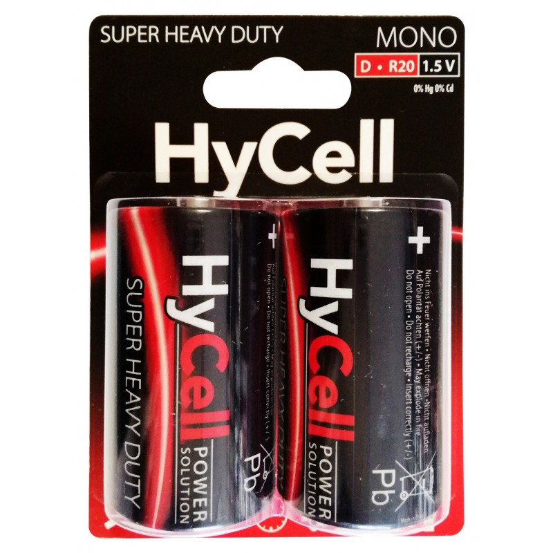 2x Piles HyCell Carbone-Zinc Mono D / R20 / 1.5V