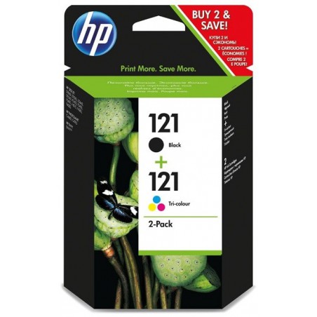 Lot de 2 cartouches d'encre authentiques noire/trois couleurs HP 121