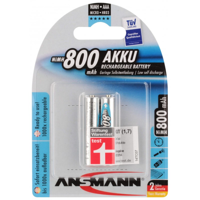 2x Piles Rechargeables Ansmann NiMH Micro AAA 800mAh