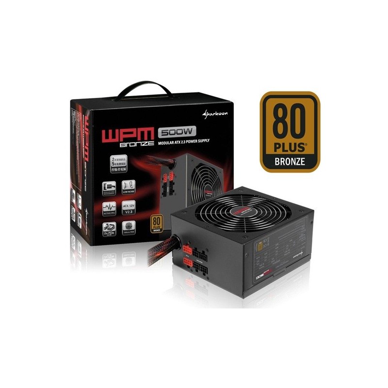 Boite d'alimentation Semi-Modulaire Sharkoon WPM 500W / 80 Plus Bronze