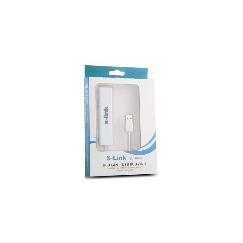 Hub USB 2.0 S-link vers 3x Ports USB + Port Réseau RJ45