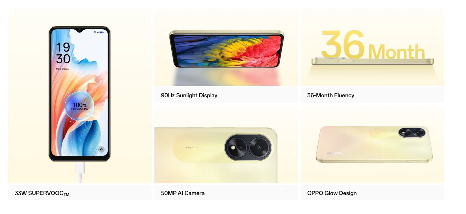 Smartphone Oppo A38 / 4G / 4 Go / 128 Go / Gold + Un Abonnement Offert